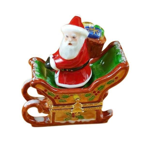 Santa In Sleigh With Reindeer Limoges Box Collectible